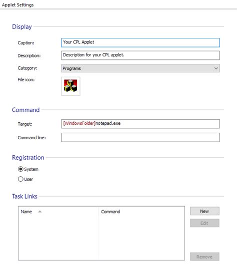 Control Panel Applets Page
