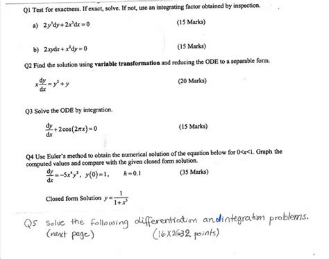 Solved Q1 Test For Exactness If Exact Solve If Not Use