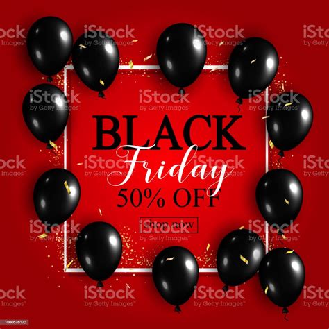 빨간색 배경에 사각형 프레임에 반짝 풍선 검은 금요일 판매 포스터 벡터 일러스트 레이 션 0명에 대한 스톡 벡터 아트 및 기타 이미지 0명 개념 개념과 주제 Istock