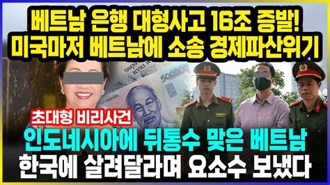 베트남 은행 대형사고 16조 증발 미국마저 베트남에 소송 경제파산위기 인도네시아에 뒤통수 맞은 베트남 한국에 살려달라며 요소수 보냈다 Youtube