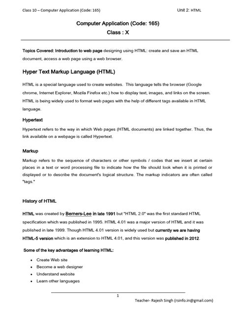 Class 10 Computer Day 11 Html Pdf Html World Wide Web