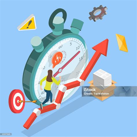 작업 시간 관리의 3d 아이소 메트릭 플랫 벡터 일러스트 레이 션 3차원 형태에 대한 스톡 벡터 아트 및 기타 이미지 3차원 형태 경영자 긴급 개념 Istock