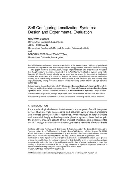 Pdf Self Configuring Localization Systems Design And Experimental Evaluation