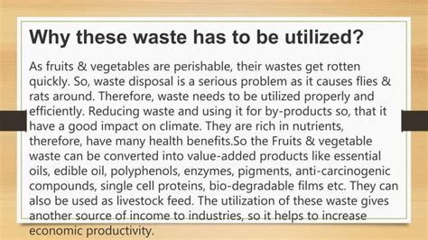 Food Industrial Waste From Fruit And Vegetable Processing Industry PPTX