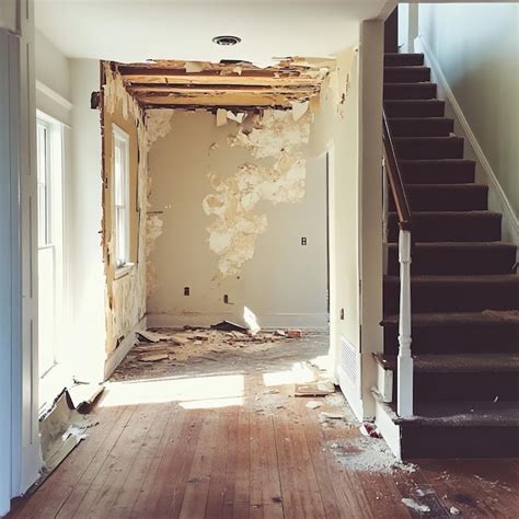 A Room With A Ceiling That Has A Ceiling That Has Been Torn Down Premium Ai Generated Image
