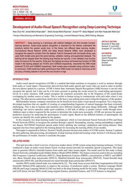 PDF Development Of Audio Visual Speech Recognition Using Deep Learning Technique