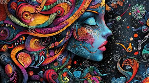 Colorful Abstract Art Of A Woman S Face With Swirls Patterns Stock Illustration Illustration