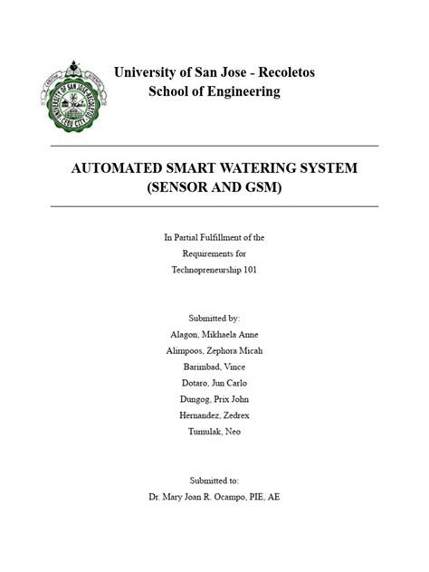 Group 5 Automated Smart Watering System Sensor And Gsm Pdf Business Business Economics