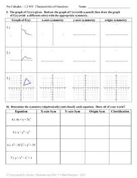 Pre Calculus H Section HW WS Characteristics Of Functions