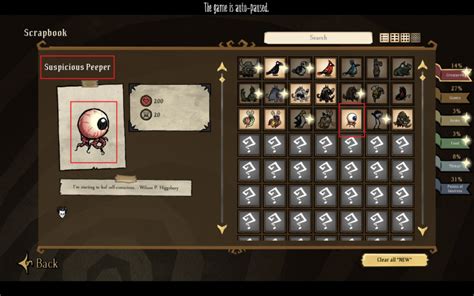 Suspicious Peeper Entry Uses Friendly Peeper S Scrapbook Sprite Don T Starve Together Klei
