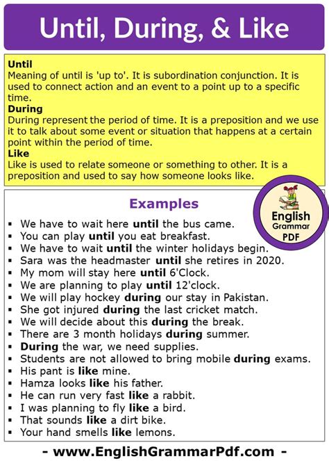 Uses Until Like During Definition And Example Sentences