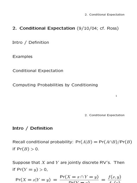 Conditional Expectation Expected Value Probability Density Function