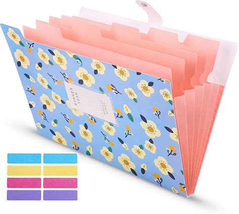 Skydue Expanding File Folders With 8 Lables Floral Printed Accordion Document Folder Organizer