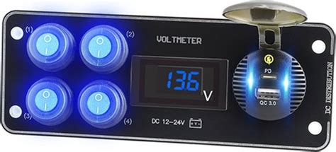 Dual USB USB C Stopcontact Met Voltmeter 4x Schakelaars 12 24V USB 5V3 4A Bol Com