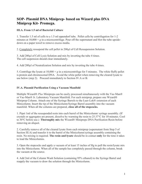Sop Plasmid Dna Miniprep Stockton Underwater