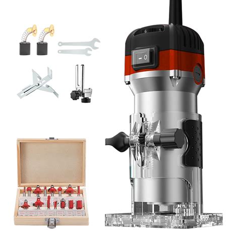 Wood Router Tool Woodworking Trimmer 6 Variable Speed 1 25hp With 15 Pieces 1 4 Router Bits