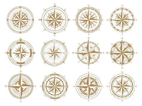 Premium Vector Retro Old Nautical Navigation Rose Wind Compass Vintage Rose Wind Marine