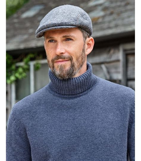 Slate Grey Pure Wool Mens Tweed Flat Cap