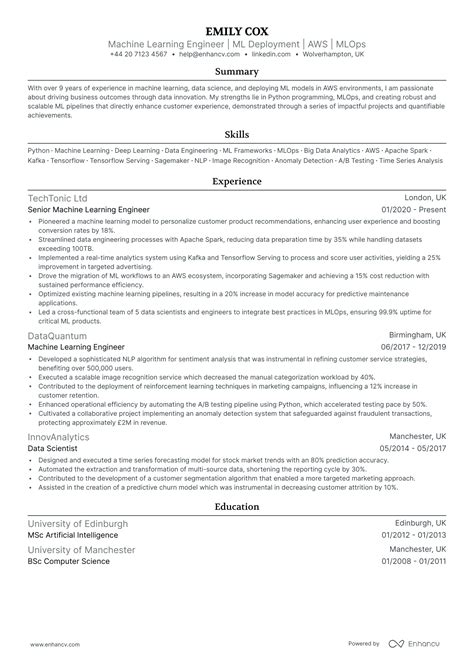 Machine Learning CV Examples Guide For