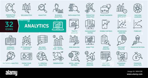 Data Analytics Icon Collection 32 Business Intelligence Line Illustrations Stock Vector Image