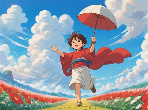 젊은 소녀가 우산을 들고 뛰는 사진 Seaart Ai