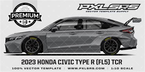 2023 Honda Civic Type R Fl5 Tcr Side Premium Vector Template