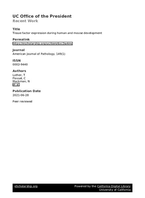 Pdf Tissue Factor Expression During Human And Mouse Development