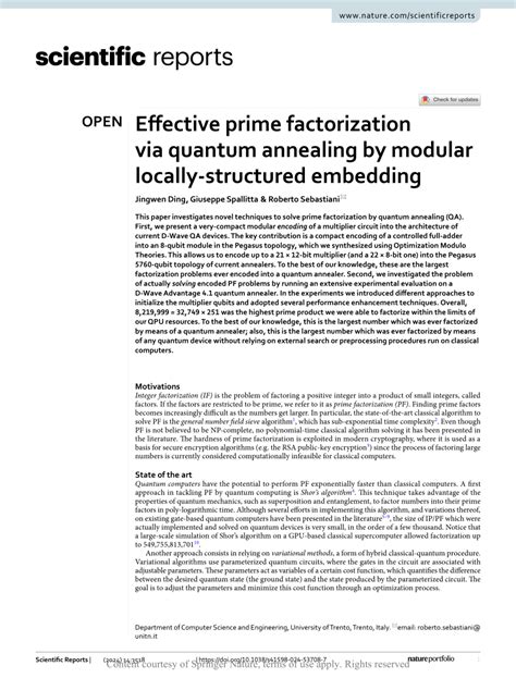 Pdf Effective Prime Factorization Via Quantum Annealing By Modular Locally Structured Embedding