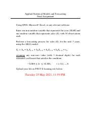 Applied Statistical Models And Forecasting Predicting Sales For Course Hero