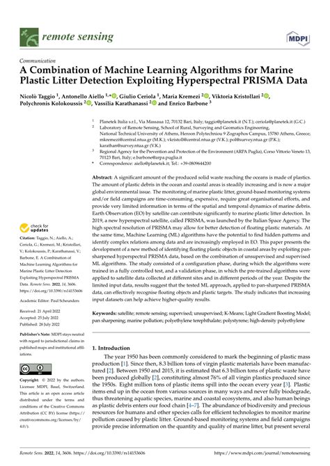 Pdf A Combination Of Machine Learning Algorithms For Marine Plastic