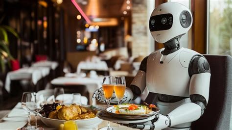 Humanoid Robot Waiter Serving Food And Drinks In A Contemporary