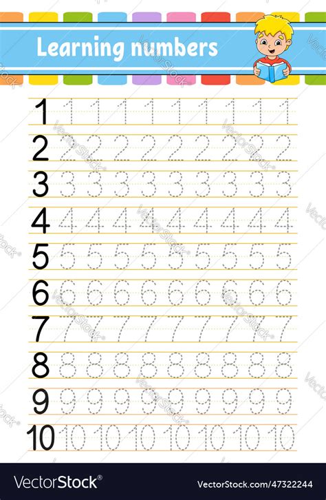Trace And Write Numbers Handwriting Practice Vector Image