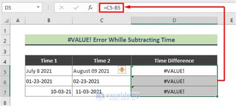 Fixed Value Error Value When Subtracting Time In Excel
