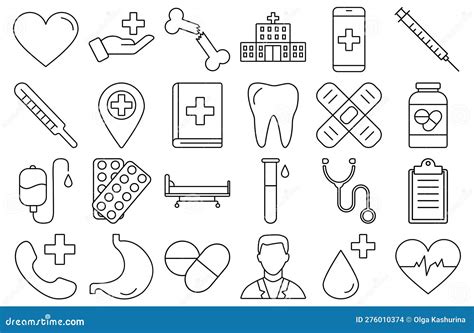 Medicine And Health Symbols Minimal Thin Line Web Icon Set Outline