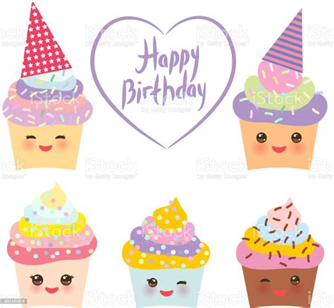 분홍색 뺨과 윙크 눈 흰색 바탕에 파스텔 색상으로 먹고 귀여운 재미 있는 총구와 행복 한 생일 축 하 카드 디자인 벡터 감정에 대한 스톡 벡터 아트 및 기타 이미지 Istock