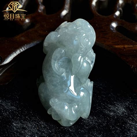 悦目缅甸冰糯种a货淡绿色翡翠貔貅吊坠玉石大貔貅挂件男款带证书虎窝淘