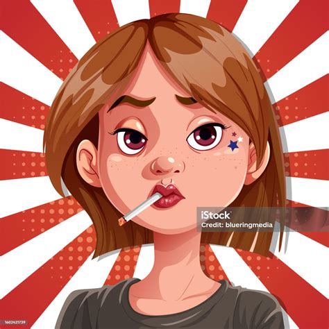 Portrait Of Smoking Girl Stock Illustration Download Image Now Addiction Art Backgrounds