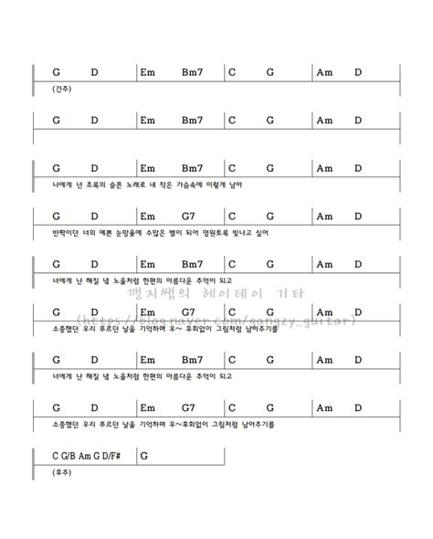 [헤이데이기타] 너에게 난 나에게 넌 클래식 Ost 자전거 탄 풍경 악보 기타코드 독학 쉬움주의