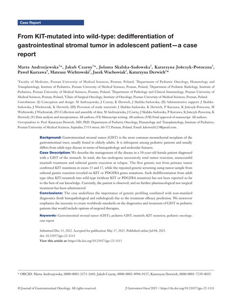 Pdf From Kit Mutated Into Wild Type Dedifferentiation Of