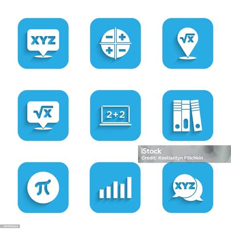 초크 보드 그래프 일정 차트 다이어그램 Xyz 좌표 시스템 사무실 폴더 Pi 기호 X 글리프의 사각형 루트 및 아이콘을