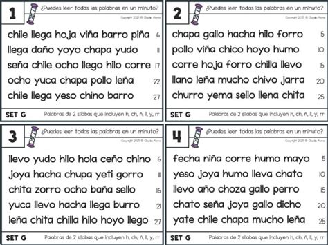 Spanish Word Fluency Practice Task Cards Set Gpalabras 2 Sílabas Hchllyñrr