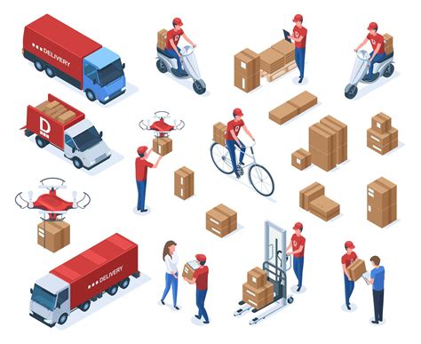 Isometric Couriers Delivery Service Workers And Logistic Transport