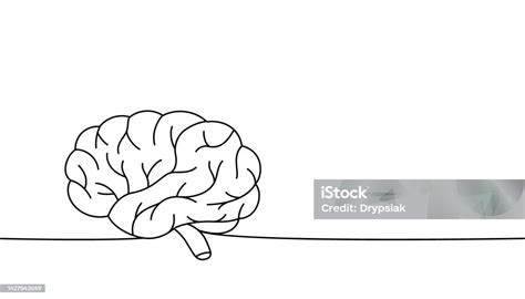인간의 두뇌 한 줄 연속 그리기 인간 장기 연속 한 줄 그림 벡터 미니멀리스트 선형 일러스트레이션 사람 뇌에 대한 스톡 벡터