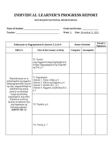 Ilpr Esp8 Week 8 Independent Learning Progress Report Individual Learners Progress Report