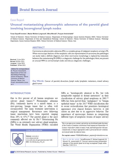 Unusual Metastasizing Pleomorphic Adenoma Of The Parotid Gland Pdf Metastasis Adenoma