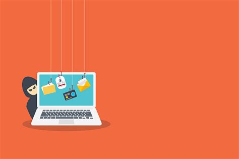 기밀 데이터 개인 정보 및 신용 카드 세부 사항을 훔치는 노트북 컴퓨터와 해커 해킹 개념 전자메일에 대한 스톡 벡터 아트 및 기타 이미지 Istock