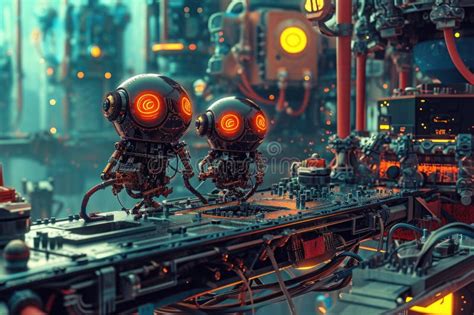 A Photo Of A Couple Of Robots Standing In A Room A Fantasy Scene Of Nanobots Repairing Broken