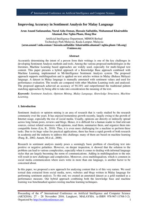 Pdf Improving Accuracy In Sentiment Analysis For Malay Language
