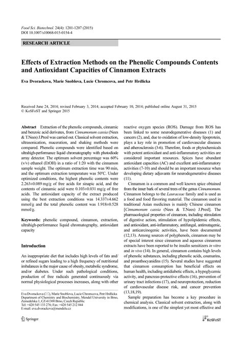 Pdf Effects Of Extraction Methods On The Phenolic Compounds Contents And Antioxidant