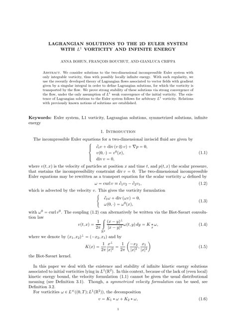 Pdf Lagrangian Solutions To The 2d Euler System With L1 Vorticity And